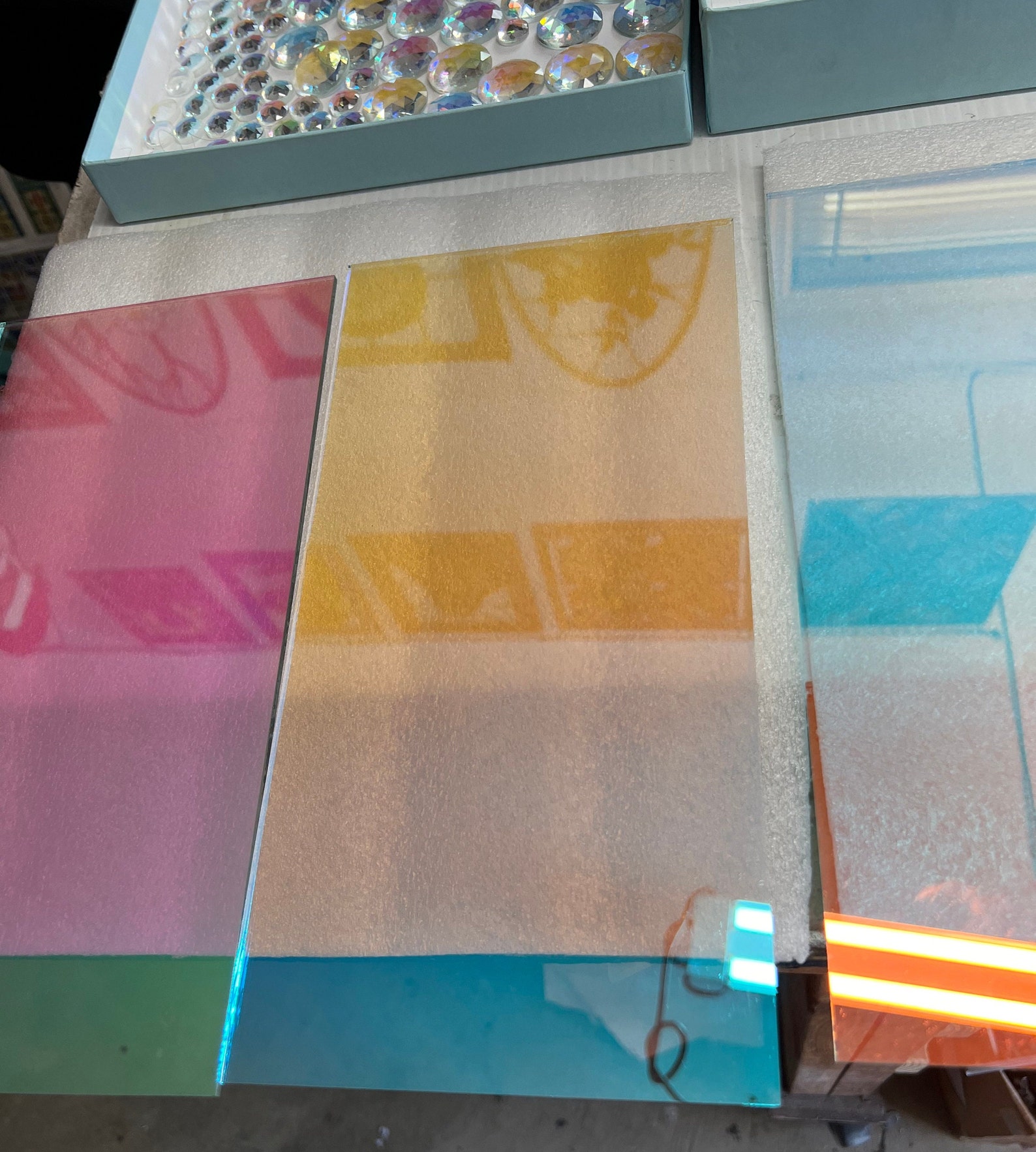 Dichroic Glass Orange/blue , Stained Glass Sheet, Rainbow , Jewelry ...