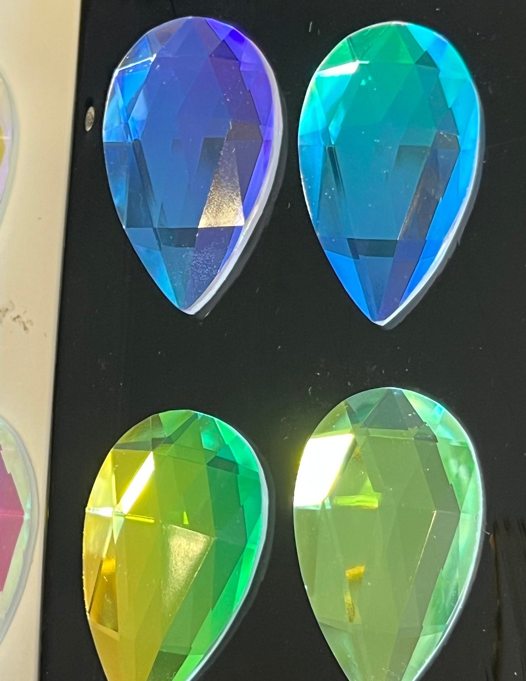 40 X 24mm Teardrop Dichroic German Jewel Rainbow Faceted Stained Glass ...