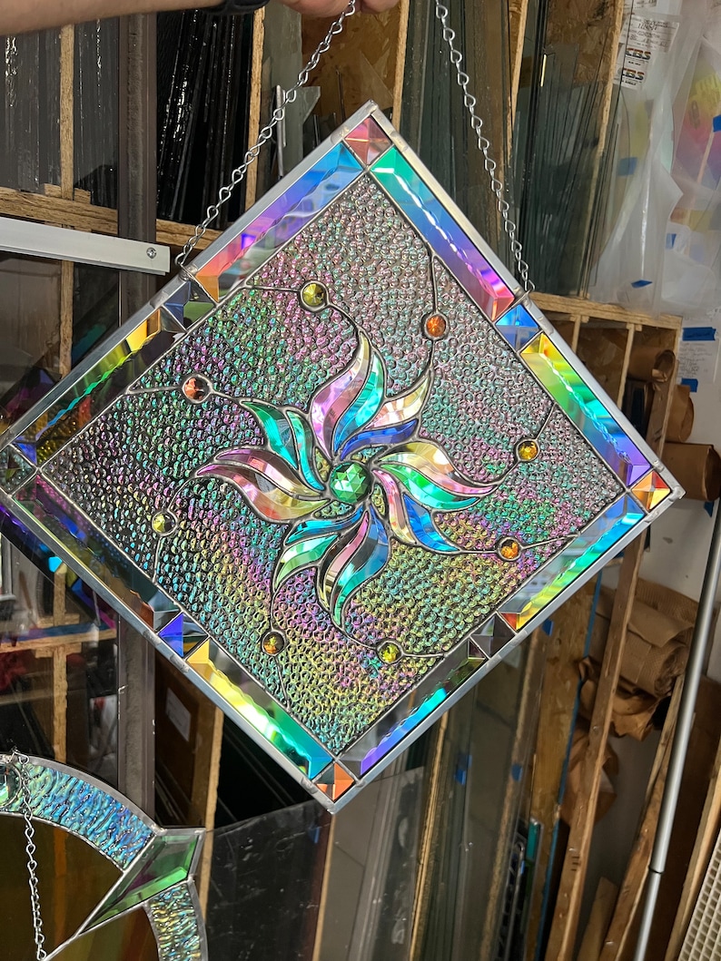 Dichroic Stained Glass Suncatcher: Rainbow Starburst Window Panel - Etsy
