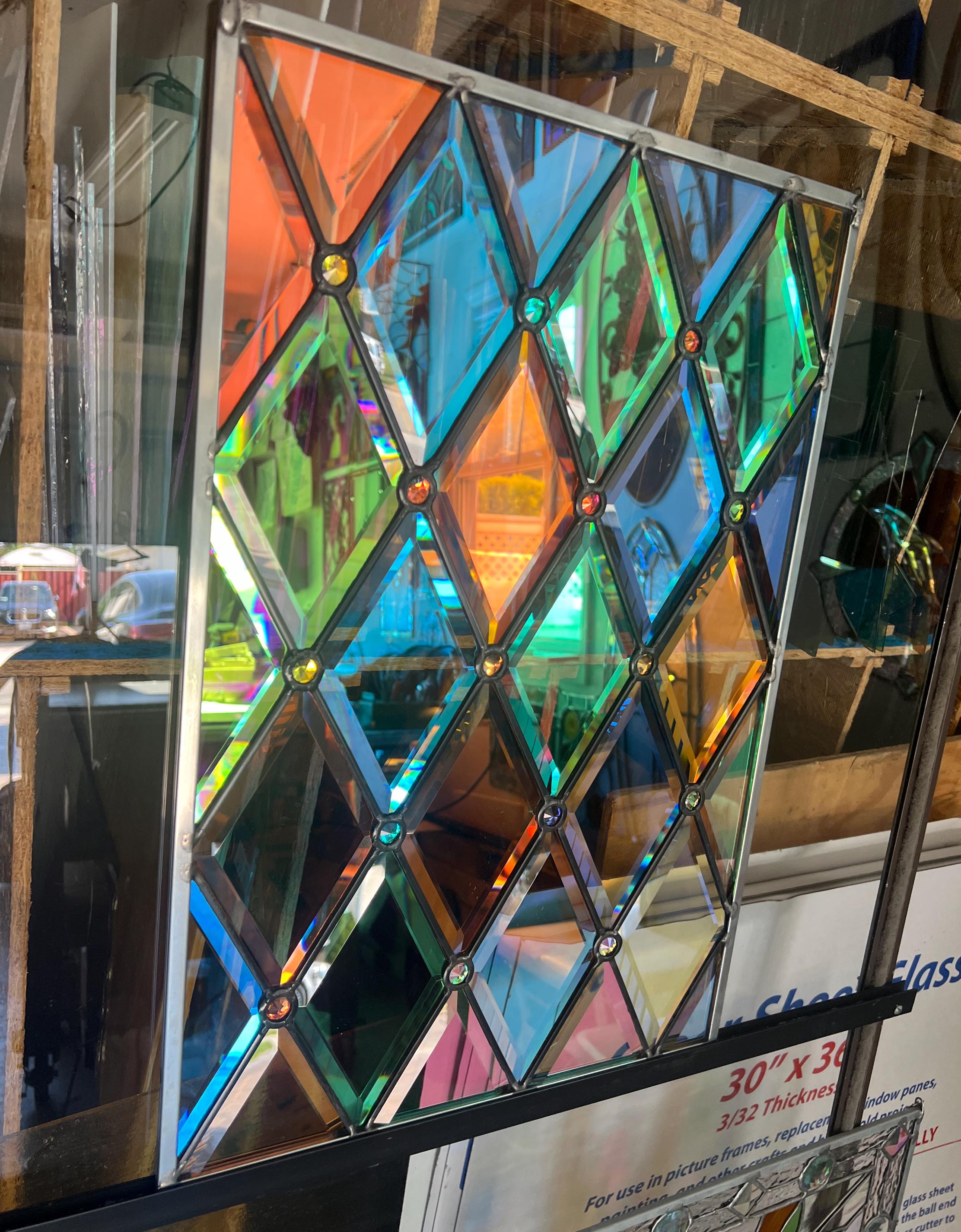 4” X 7” Dichroic Diamond Bevel , Jewel , Colored Glass,rainbow ...