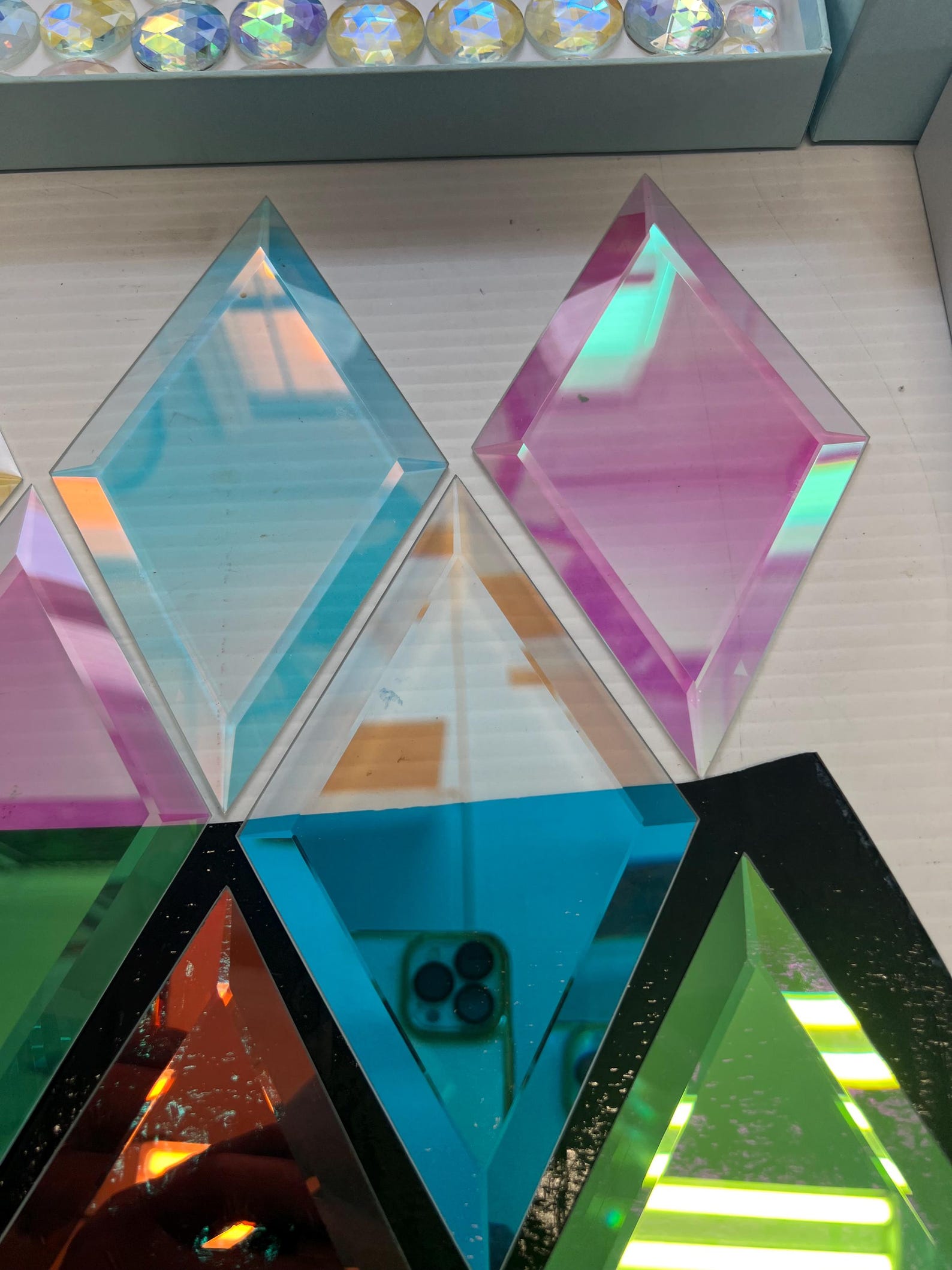4” X 7” Dichroic Diamond Bevel , Jewel , Colored Glass,rainbow ...