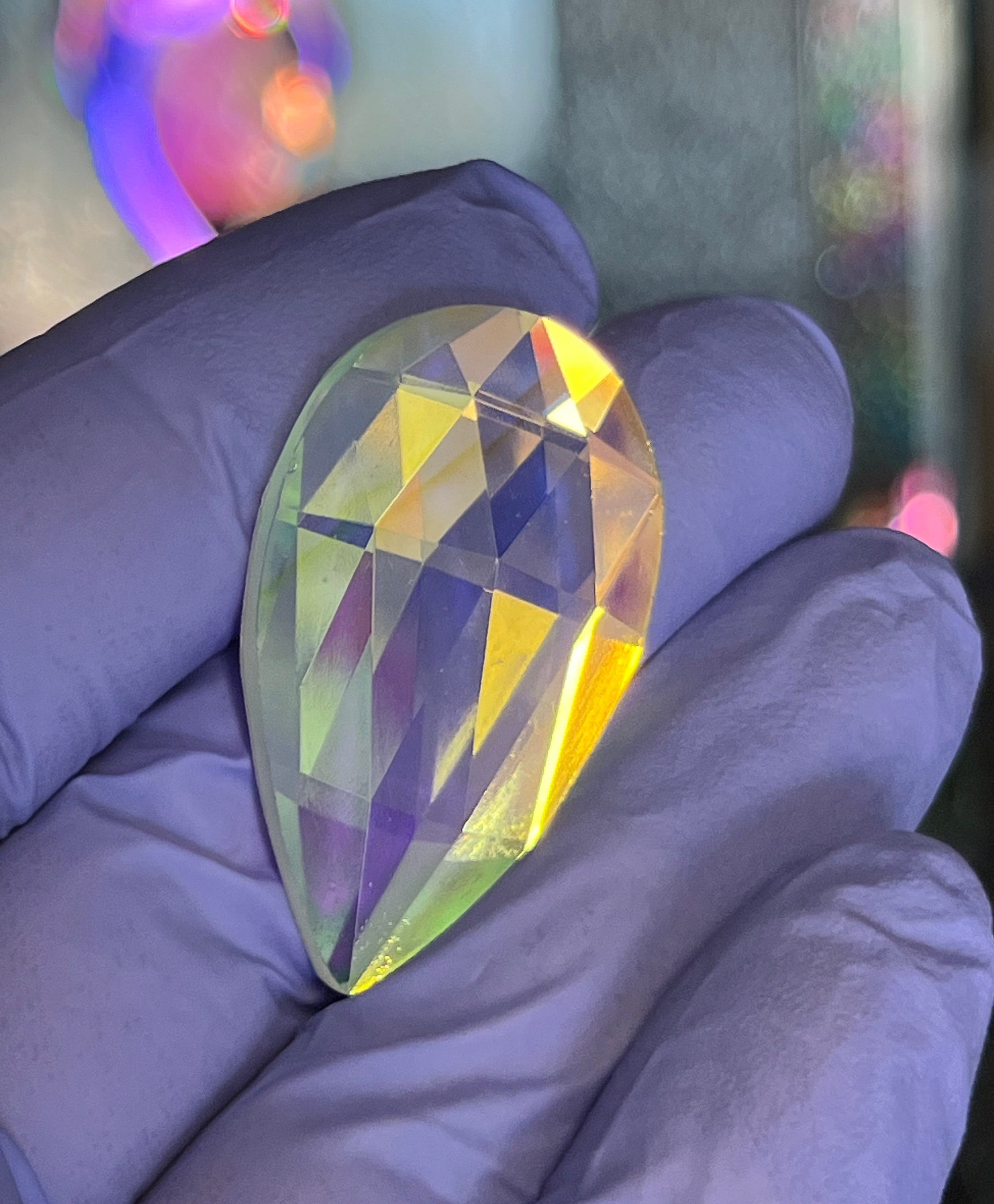 40 X 24mm Teardrop Dichroic German Jewel Rainbow Faceted Stained Glass ...