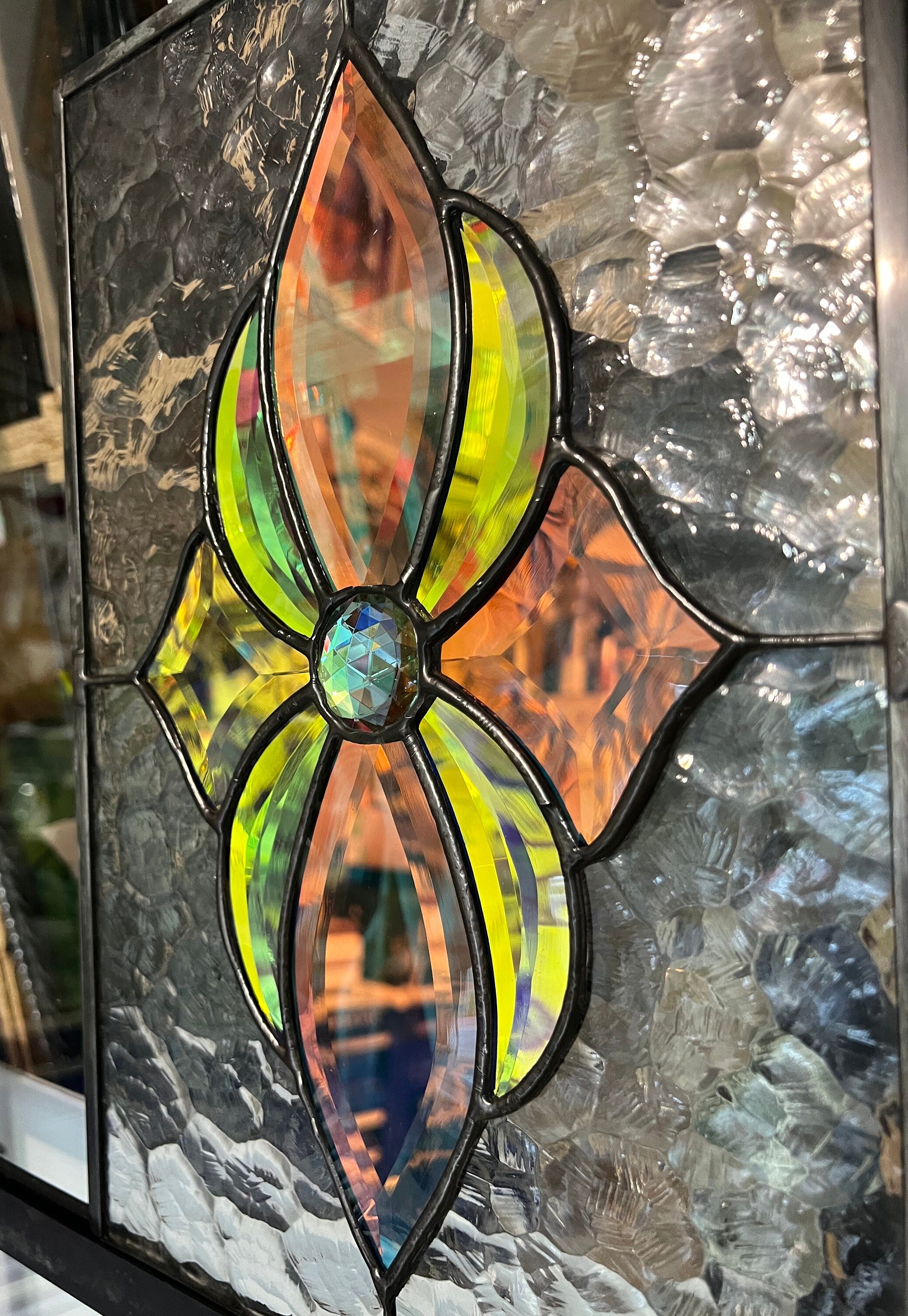 Dichroic Bevel Stained Glass Panel Rainbow Hanging Suncatcher Cabinet ...
