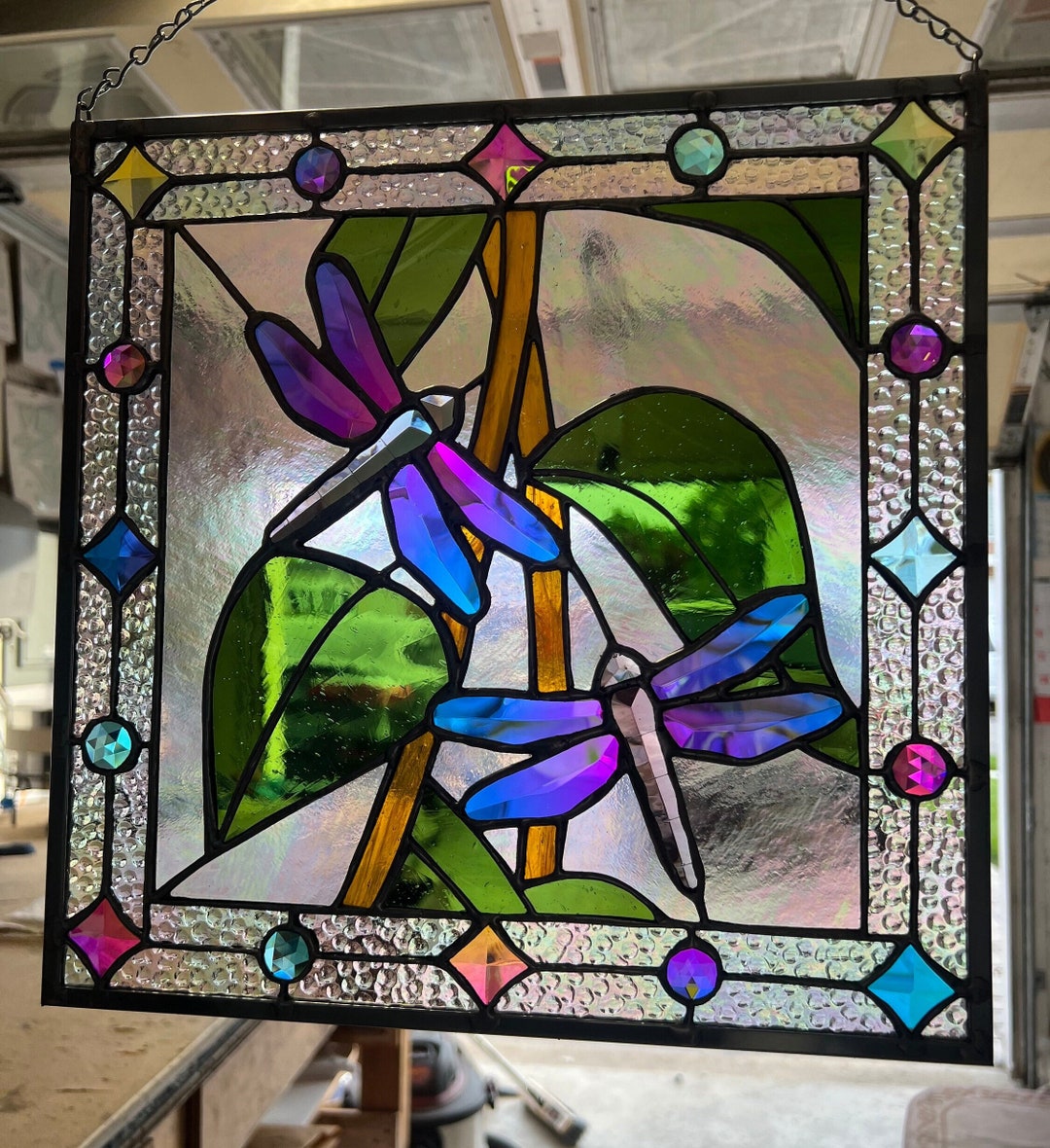 Dichroic Dragonflies Stained Glass Window Bevel Panel Hanging - Etsy
