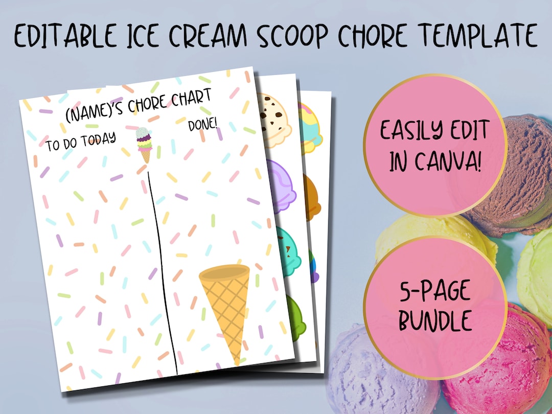 Editable Ice Cream Chart, Ice Cream Chart, Ice Cream, Girls Chore Chart ...