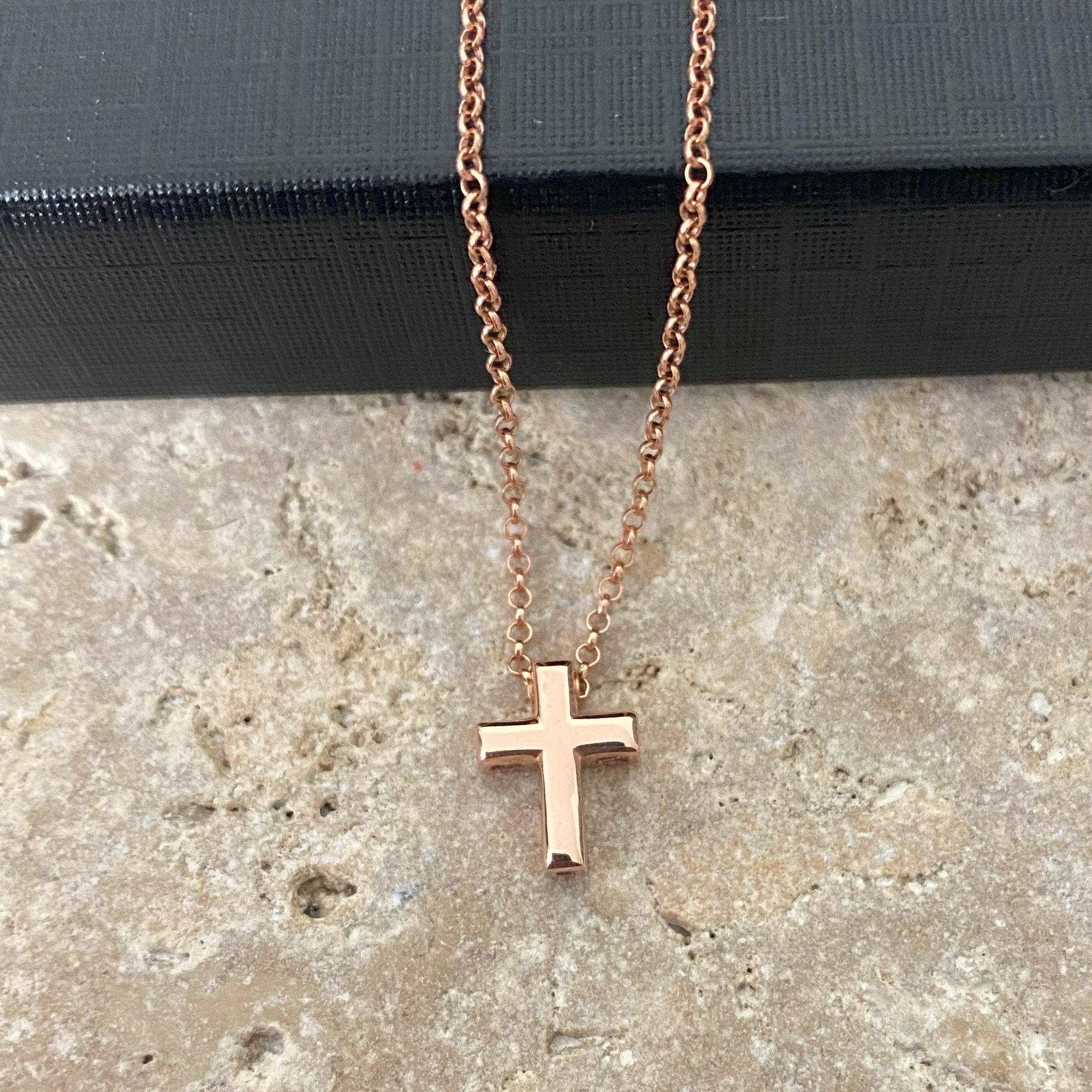 Gold Cross Necklace Gold Religious Cross Charm Unisex Silver Necklace Handmade Cross Necklace ...