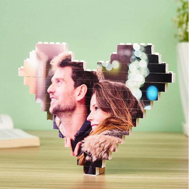 Custom Building Brick Heart Shaped Personalized Photo Block Puzzle - Etsy