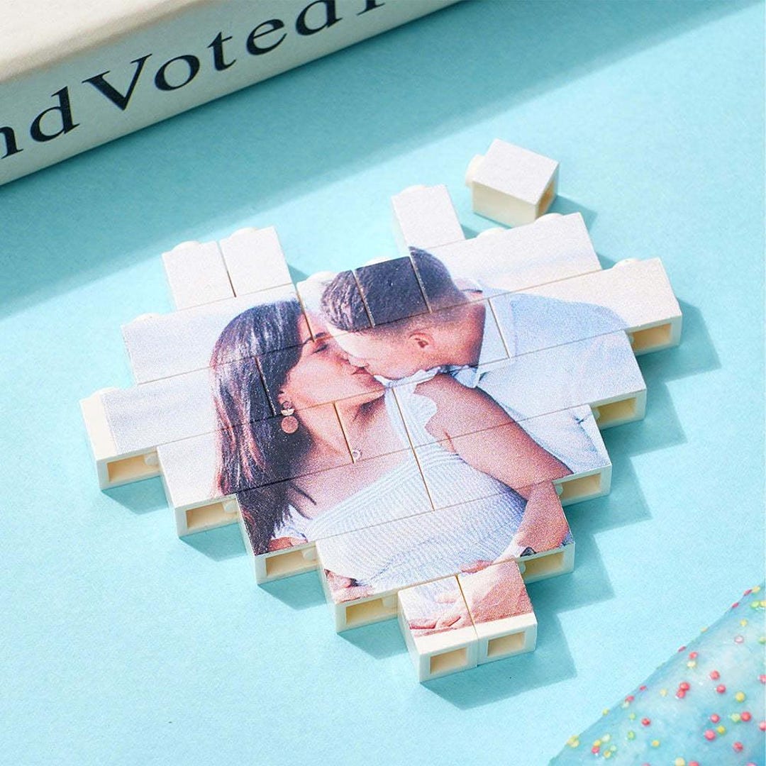 Custom Building Brick Heart Shaped Personalized Photo Block Puzzle - Etsy