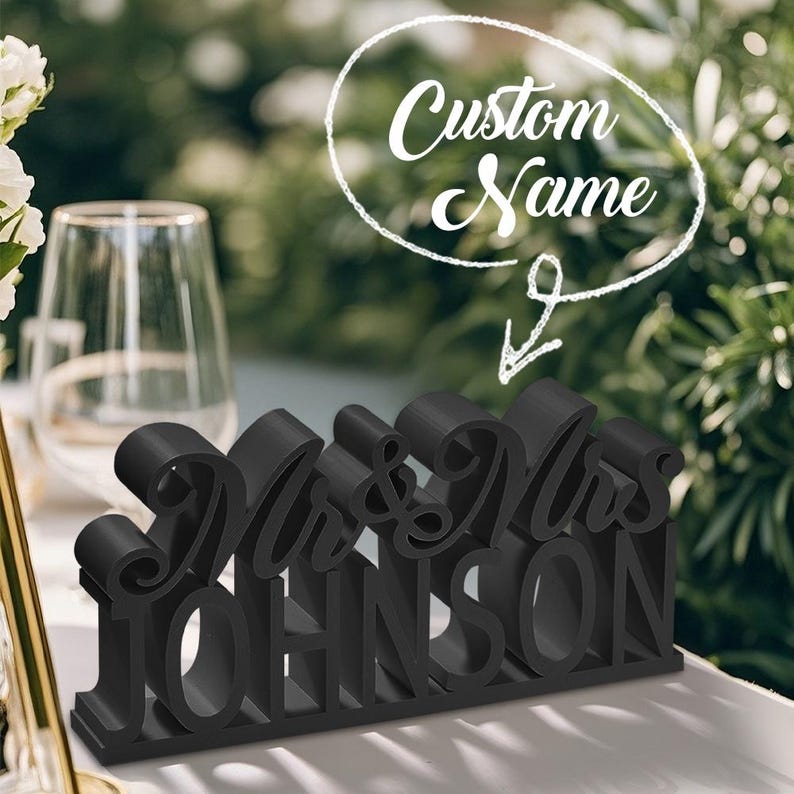 Personalized 3D Printed Mr and Mrs Table Sign Freestanding Last Name ...