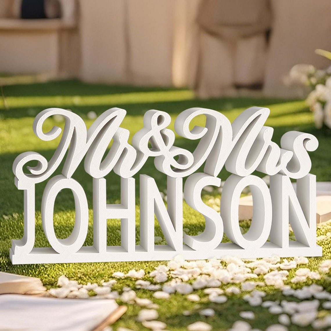 Personalized 3D Printed Mr and Mrs Table Sign Freestanding Last Name ...