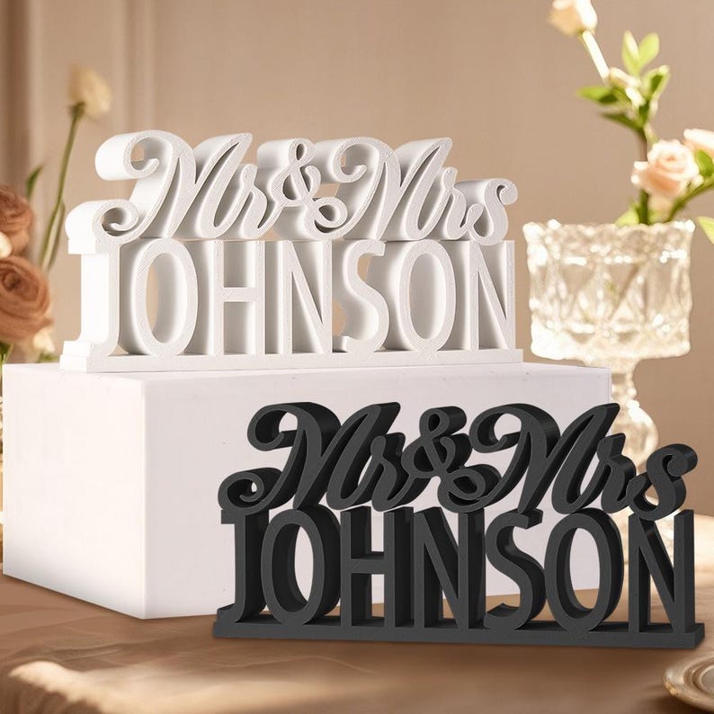 Personalized 3D Printed Mr and Mrs Table Sign Freestanding Last Name ...