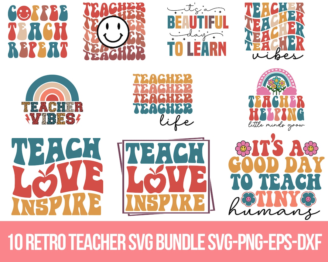 Retro Teacher Svg Bundle, Teacher Svg, Back to School Svg, Teacher Life ...