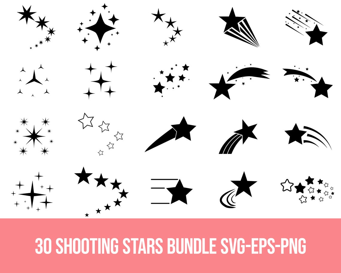 Shooting Star Svg Bundle Sparkle Clipart Cut Files Basic Shape Svg Star Outline Design Digital ...