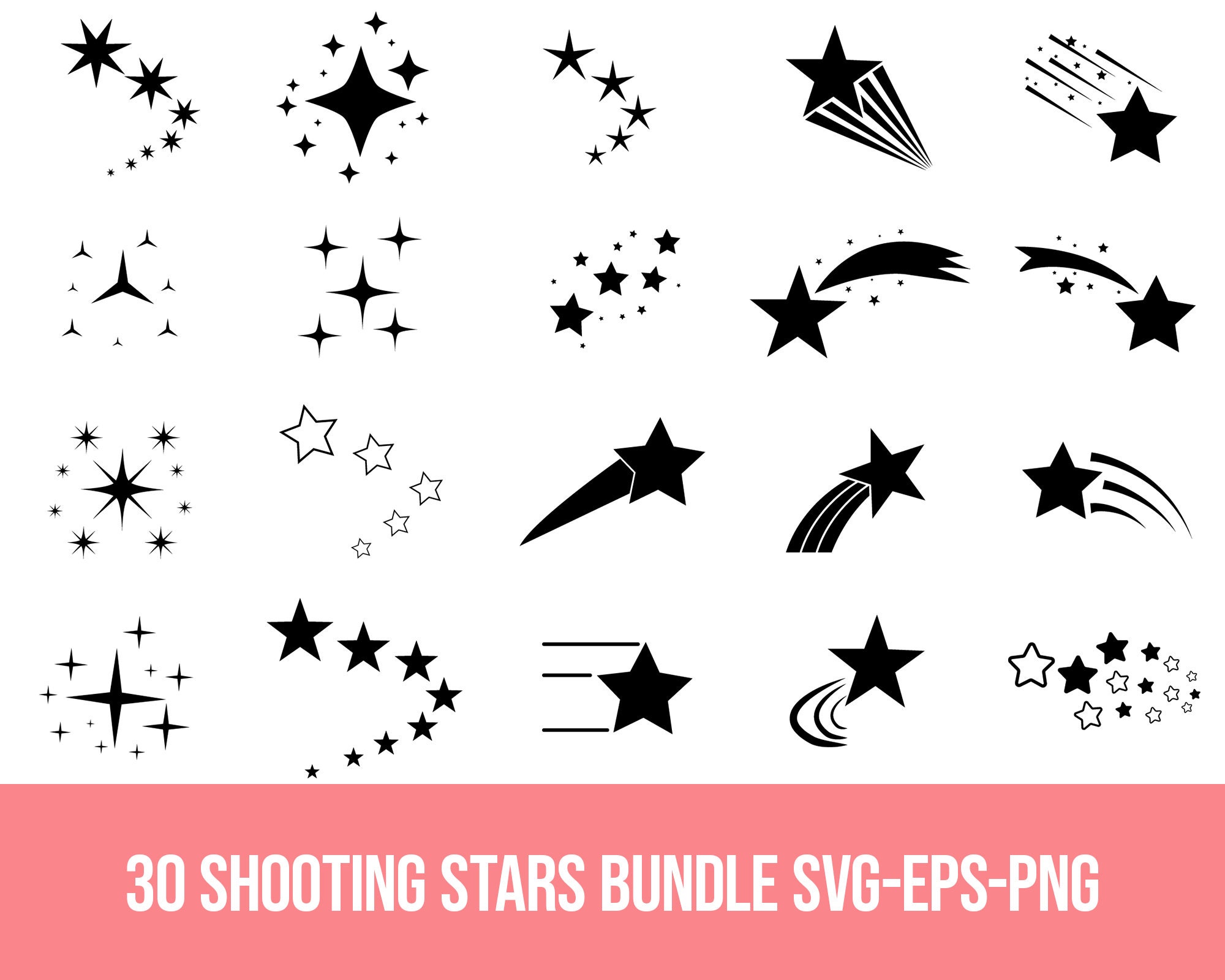 Shooting Star Svg Bundle Sparkle Clipart Cut Files Basic Shape Svg Star ...