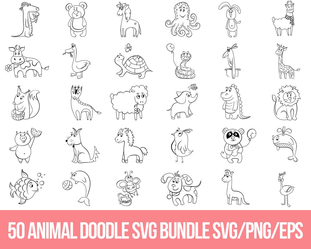 Buy 50 Animal Doodle Svg Bundle Animal Svg Doodle Svg Safari Animal Svg ...