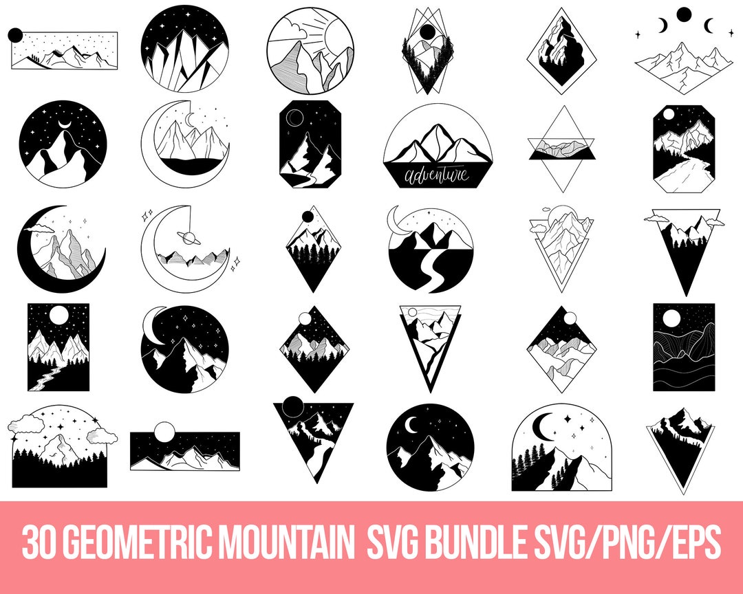 Mountain Svg Bundle Hand Drawn Geometric Mountain Svg Camping Outdoors ...