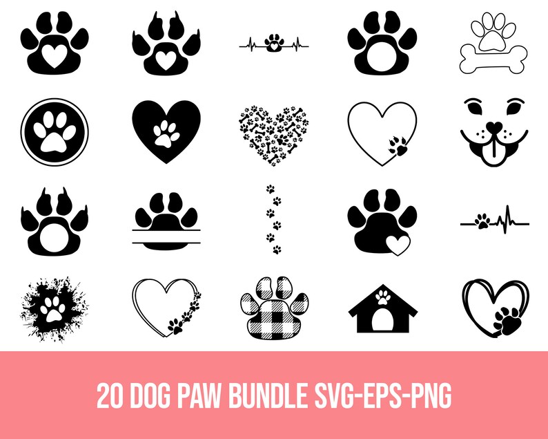 Dog Paw Print Svg Cut File Silhouette or Cricut Heart Paw Print Dog ...