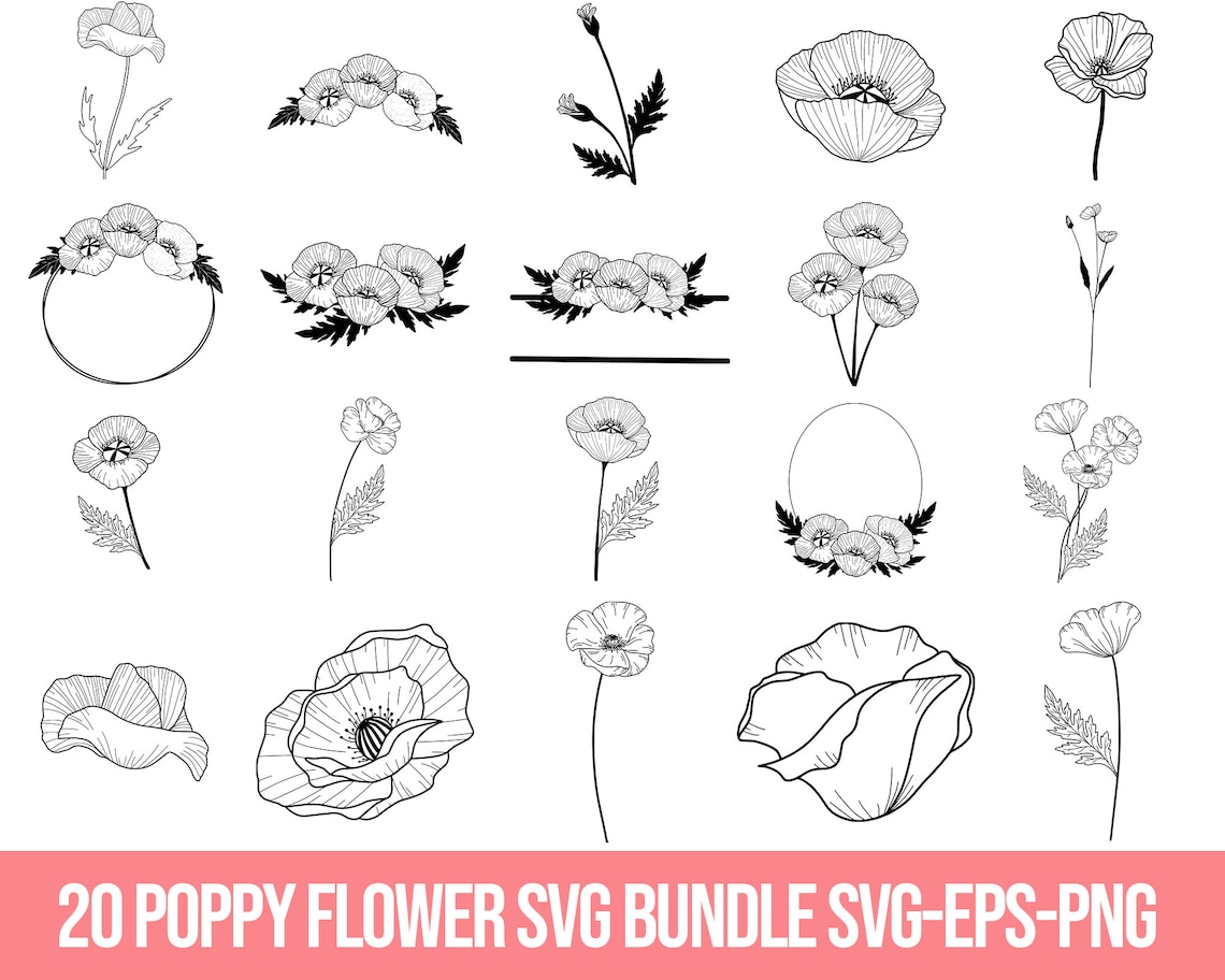 Poppy Flower Svg Flower Svg Bundle Wildflower Svg Floral Svg Botanical ...