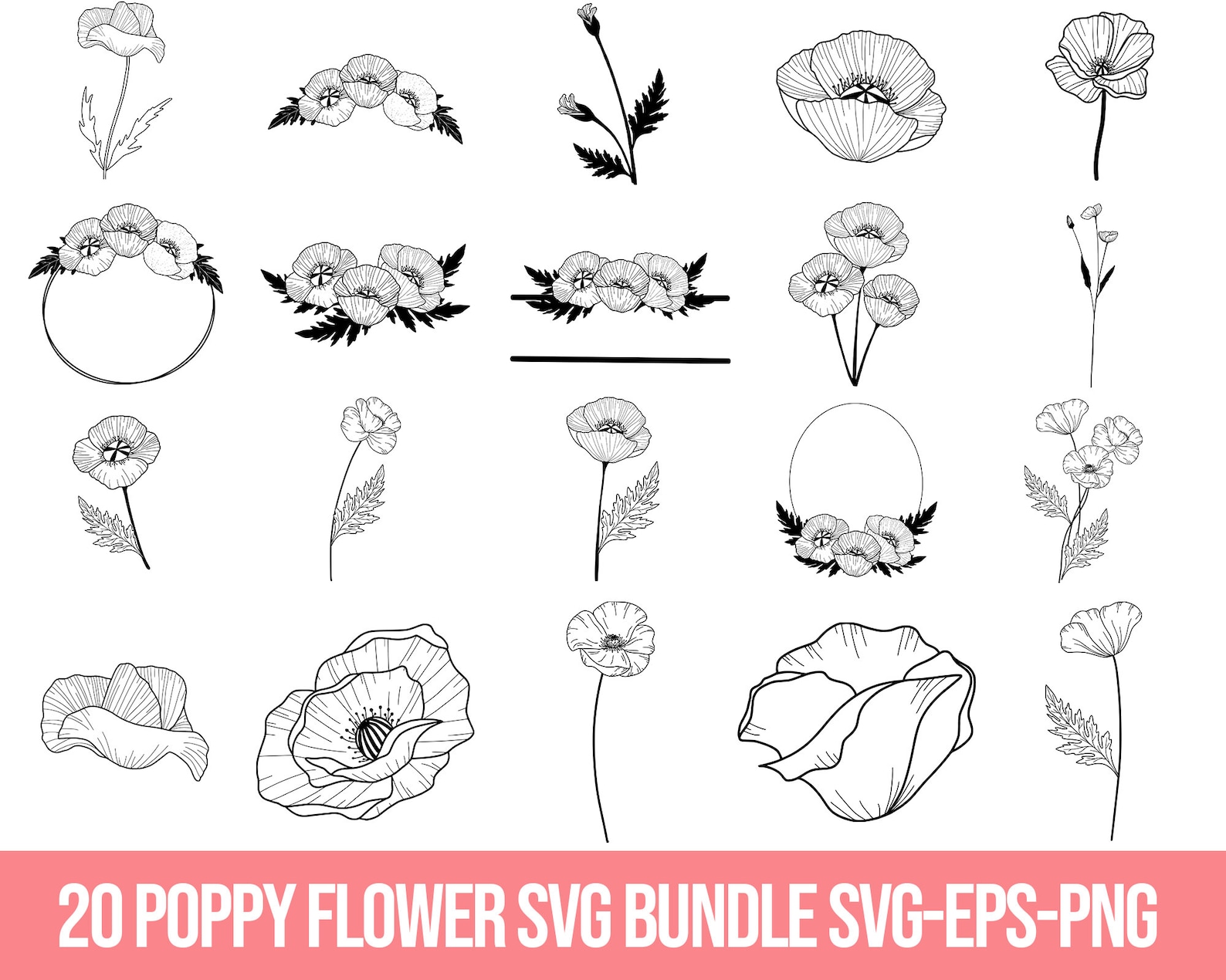 Poppy Flower Svg Flower Svg Bundle Wildflower Svg Floral Svg Botanical ...