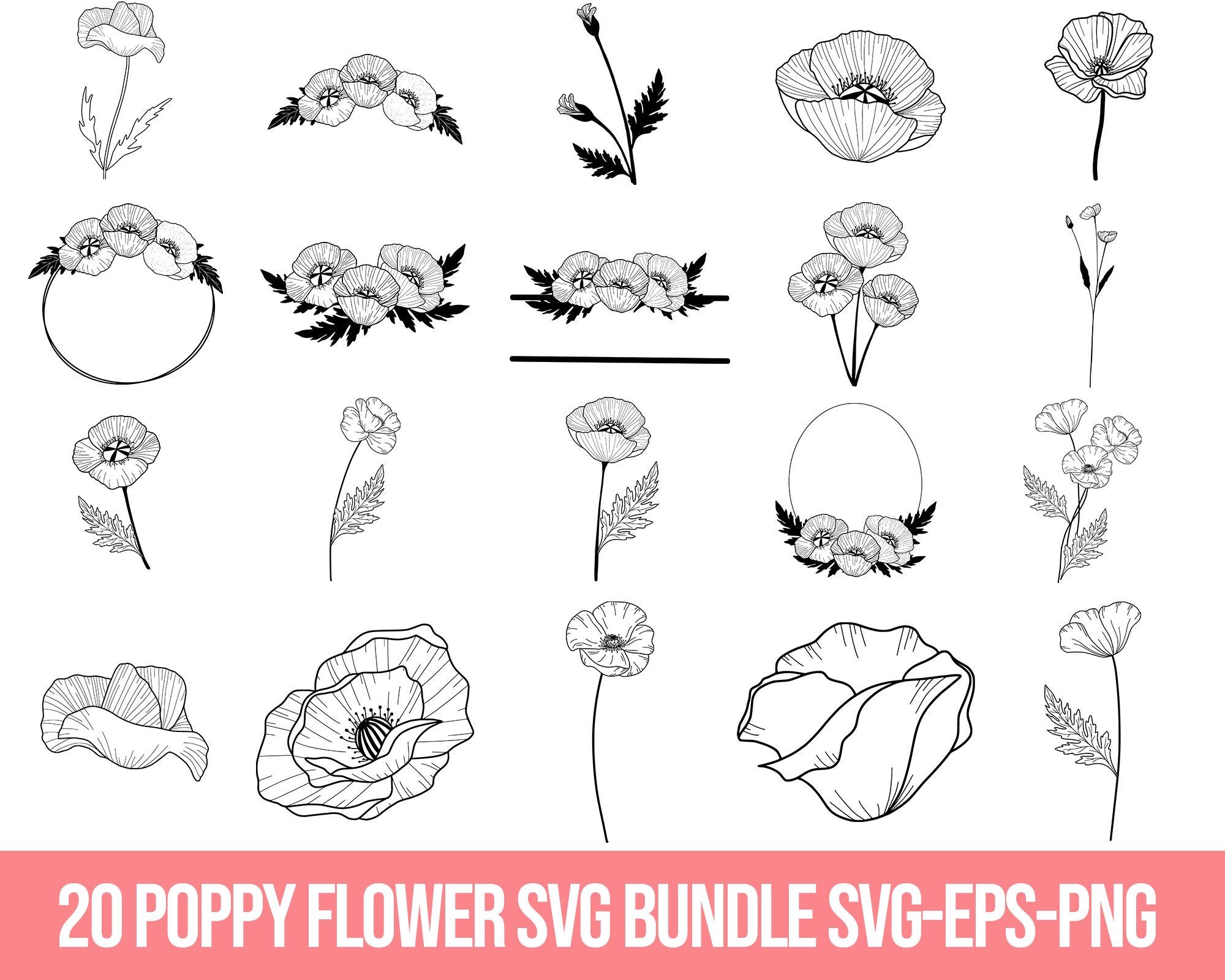 Poppy Flower Svg Flower Svg Bundle Wildflower Svg Floral Svg Botanical ...
