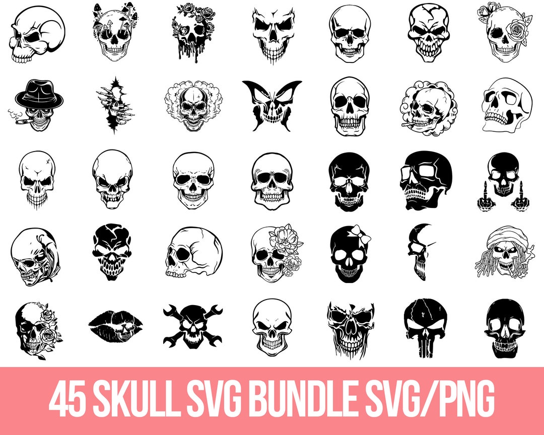 45 Skull Svg Bundle, Sublimation Files, Skull Silhouette Svg Files ...