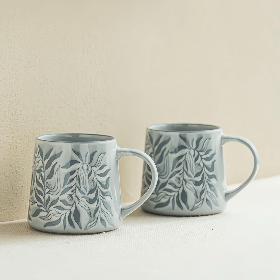 Hand-painted Embossed Ceramic Mug – 18oz Large Cup With Glaze Texture ...