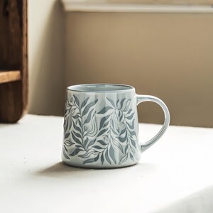 Hand-painted Embossed Ceramic Mug – 18oz Large Cup With Glaze Texture ...