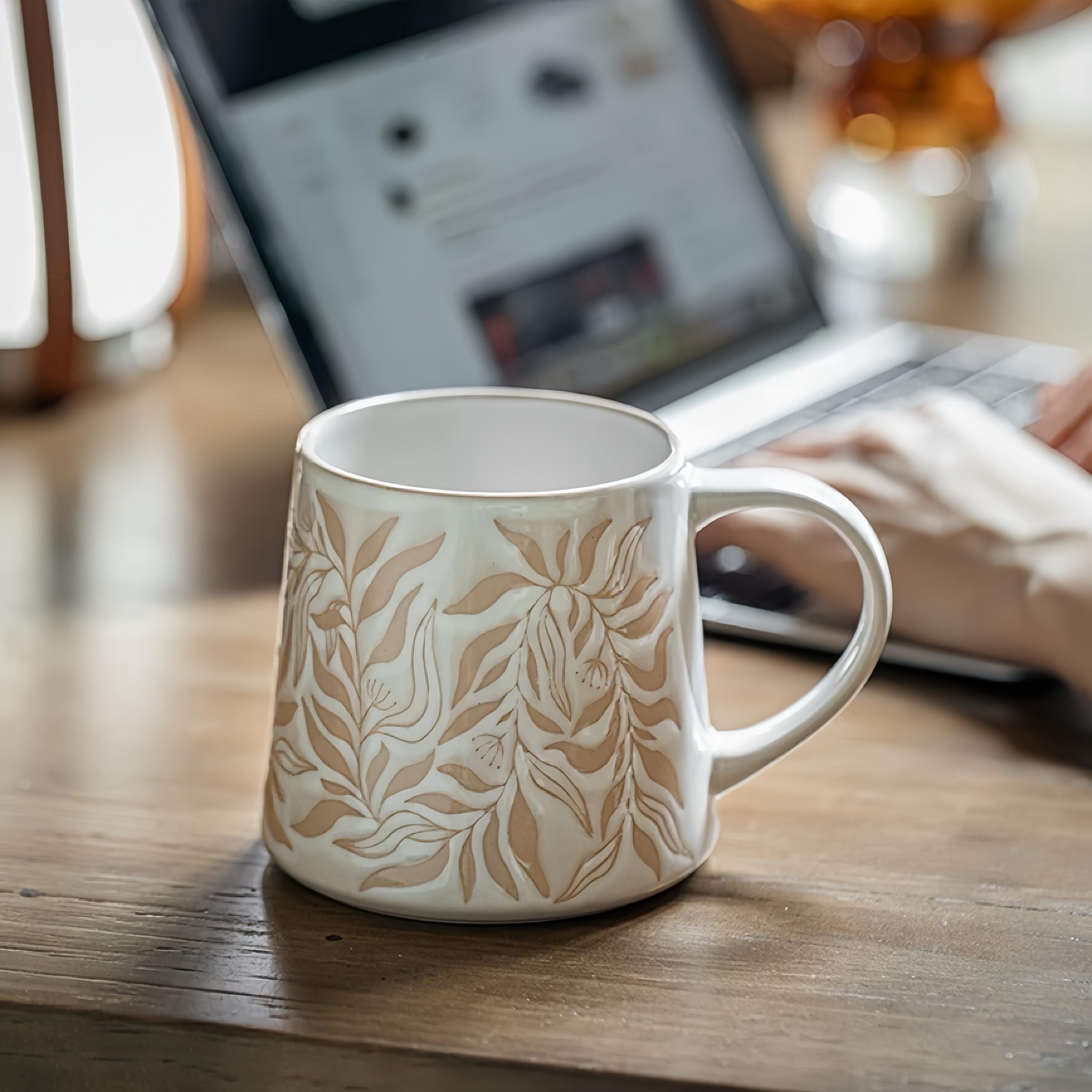 Hand-painted Embossed Ceramic Mug – 18oz Large Cup With Glaze Texture ...