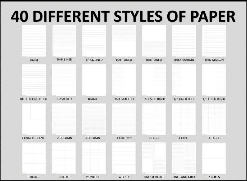 2000 Digital Notepaper Templates Notetaking, Portrait Note Papers ...