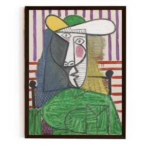 Picasso Woman in Yellow Hat With Blue Ribbon Cubist Modern Picasso Woman in Yellow Hat With Blue Ribbon Cubist Modern
