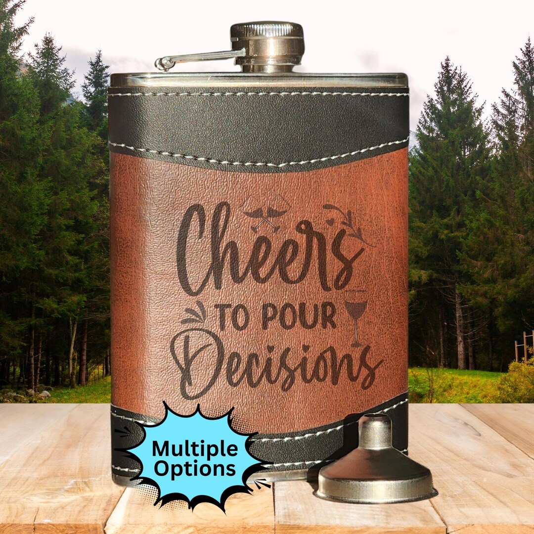 Funny Drinking Flasks: Leather & Stainless Steel Engraved 8oz Liquor ...
