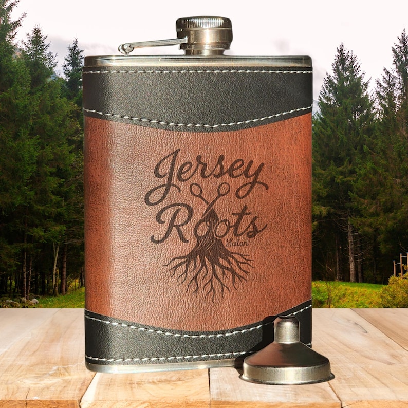 Custom Logo Flask: Leather & Stainless Steel Engraved 8oz Liquor Flask ...