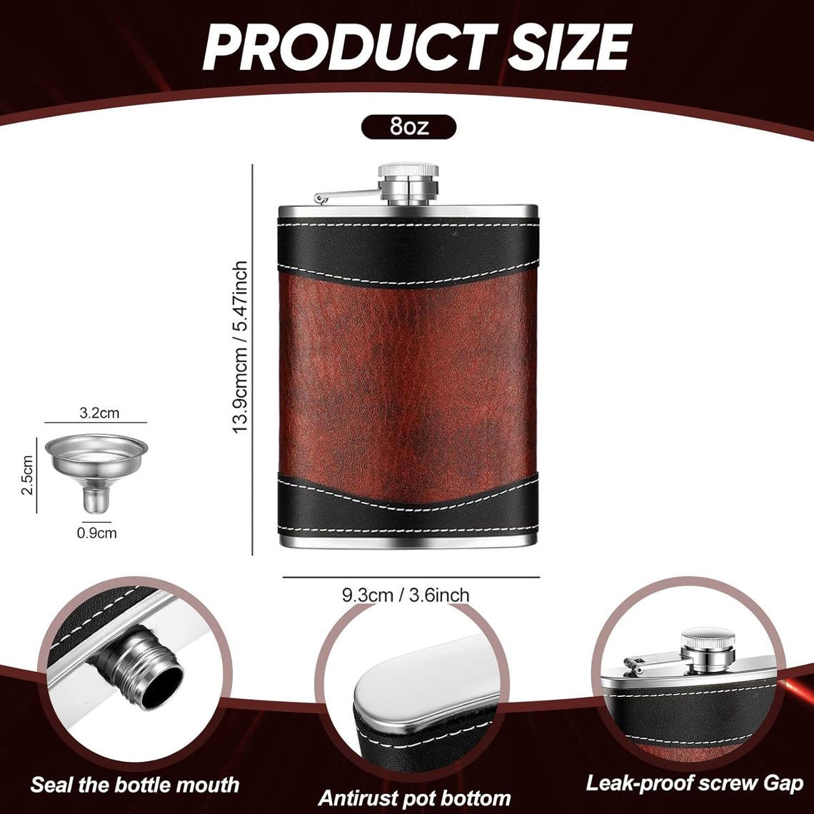 Custom Logo Flask: Leather & Stainless Steel Engraved 8oz Liquor Flask ...