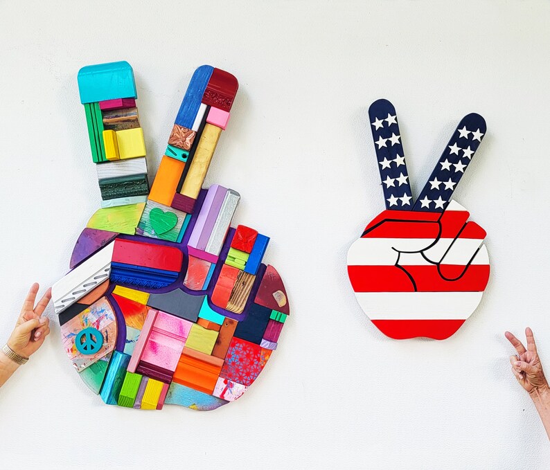 Right Hand Peace Fingers - Bold Color Big Wood Blocks - Dynamic Shape ...