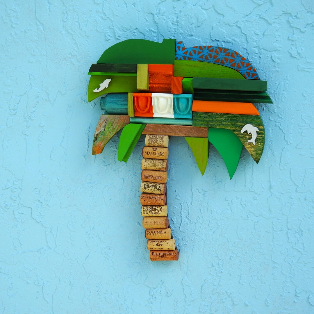 Miami Dolphins Colors Small Palm Tree Wall Sculpture - Recycled - 3D ...