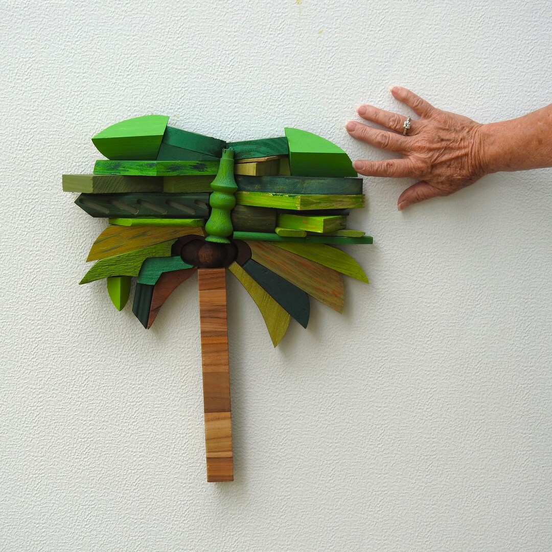 Small Coconut Palm Tree Wall Sculpture - Recycled Wood - 3D Wood Wall ...