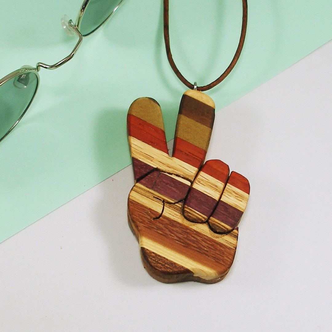 Large Wood Peace Pendant - Unique Handmade Peace Sign Fingers - Peace ...