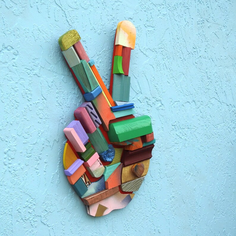 Right Hand Peace Fingers - Bold Color Big Wood Blocks - Dynamic Shape ...