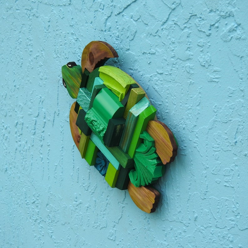 A 3D Small Sea Turtle Wall Art Big Blocks Intarsia Beach House OOAK ...