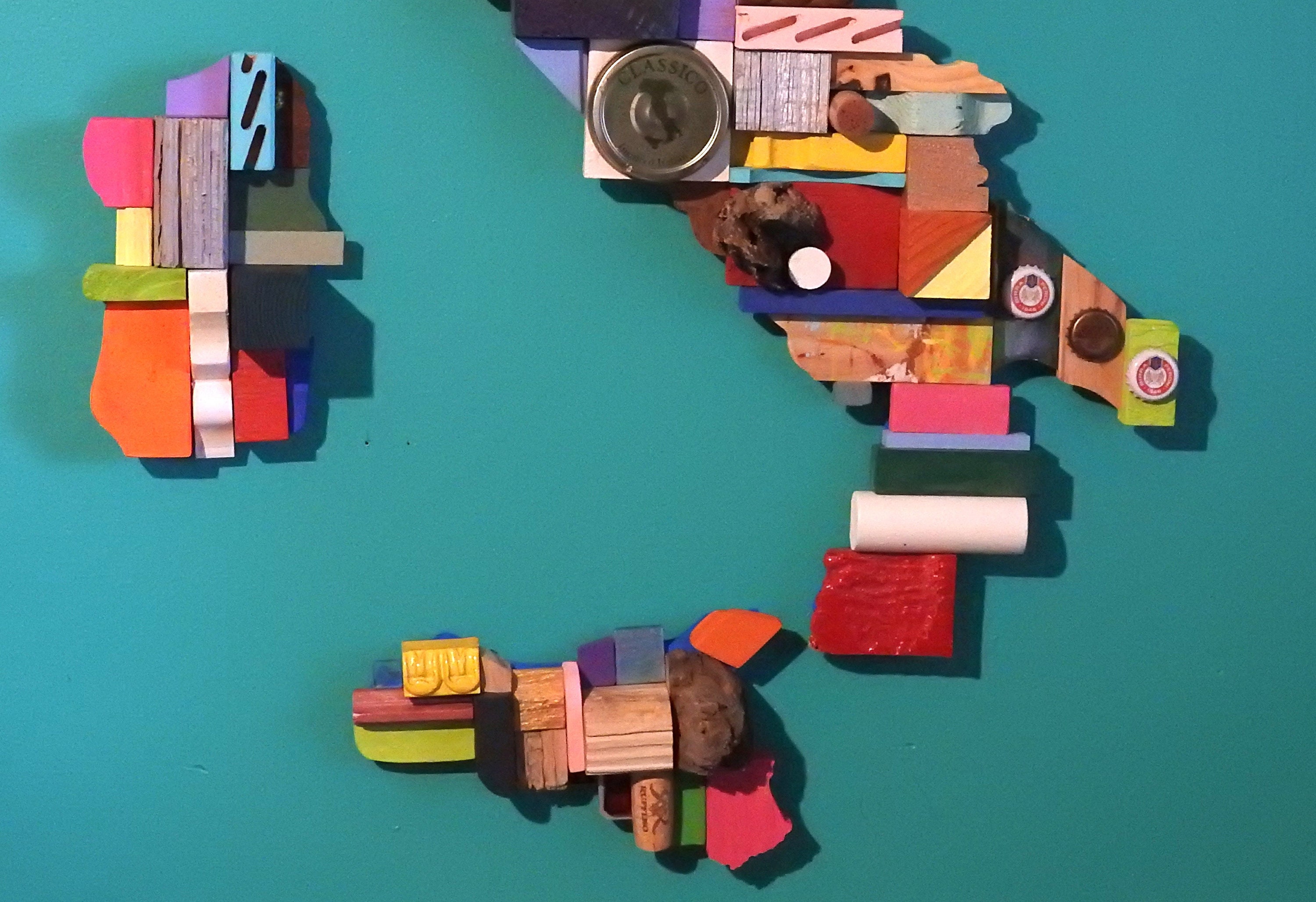 Large Map of Italy & Islands Colorful Blocks Collage Sicily Ortigia ...