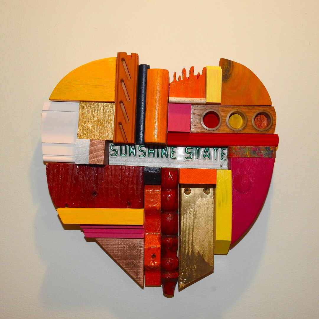 Sunshine State Heart - Love FL - Collage of Wooden Blocks - Colorful ...