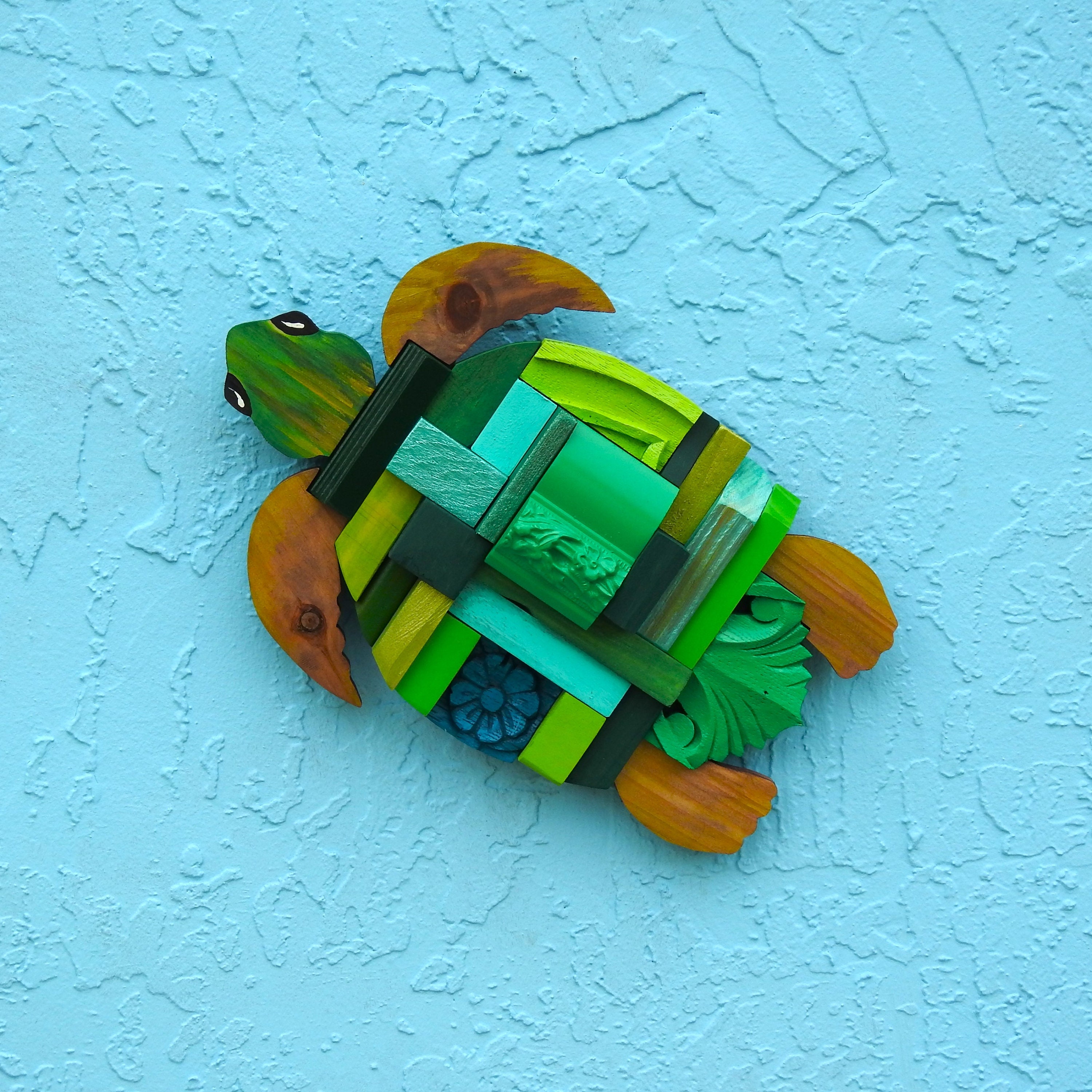 A 3D Small Sea Turtle Wall Art Big Blocks Intarsia Beach House OOAK ...