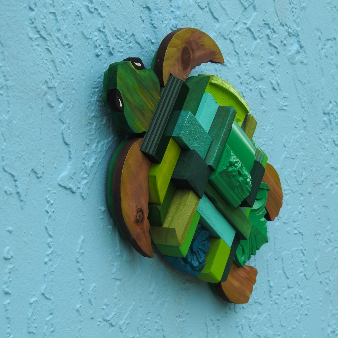 A 3D Small Sea Turtle Wall Art Big Blocks Intarsia Beach House OOAK ...