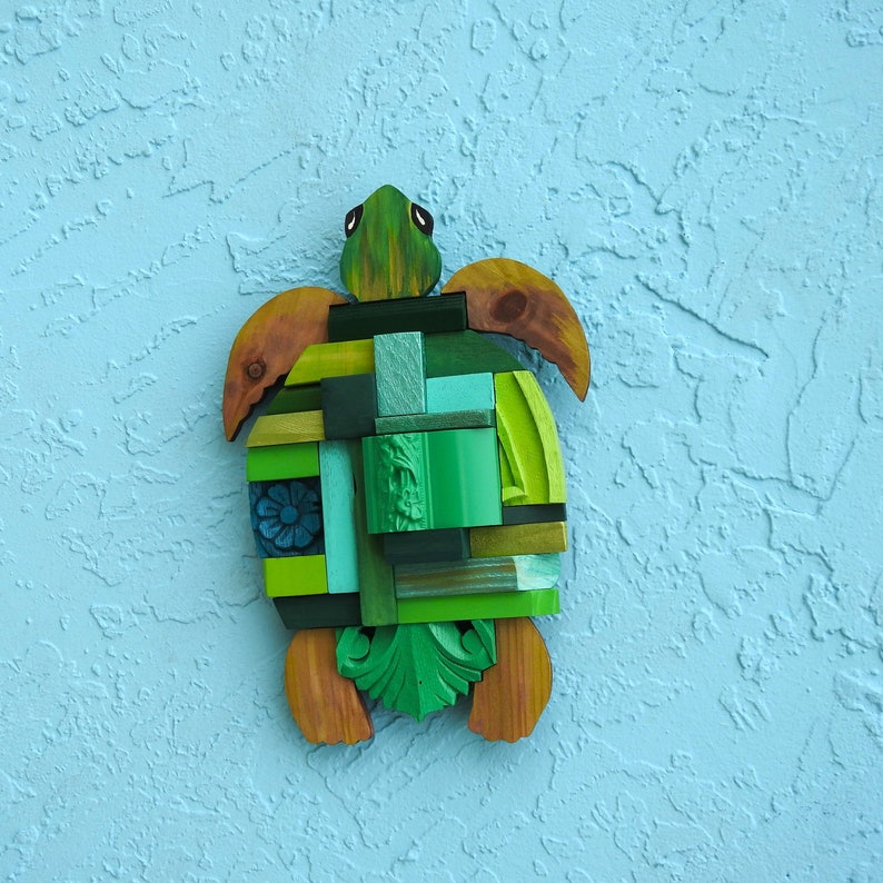 A 3D Small Sea Turtle Wall Art Big Blocks Intarsia Beach House OOAK ...
