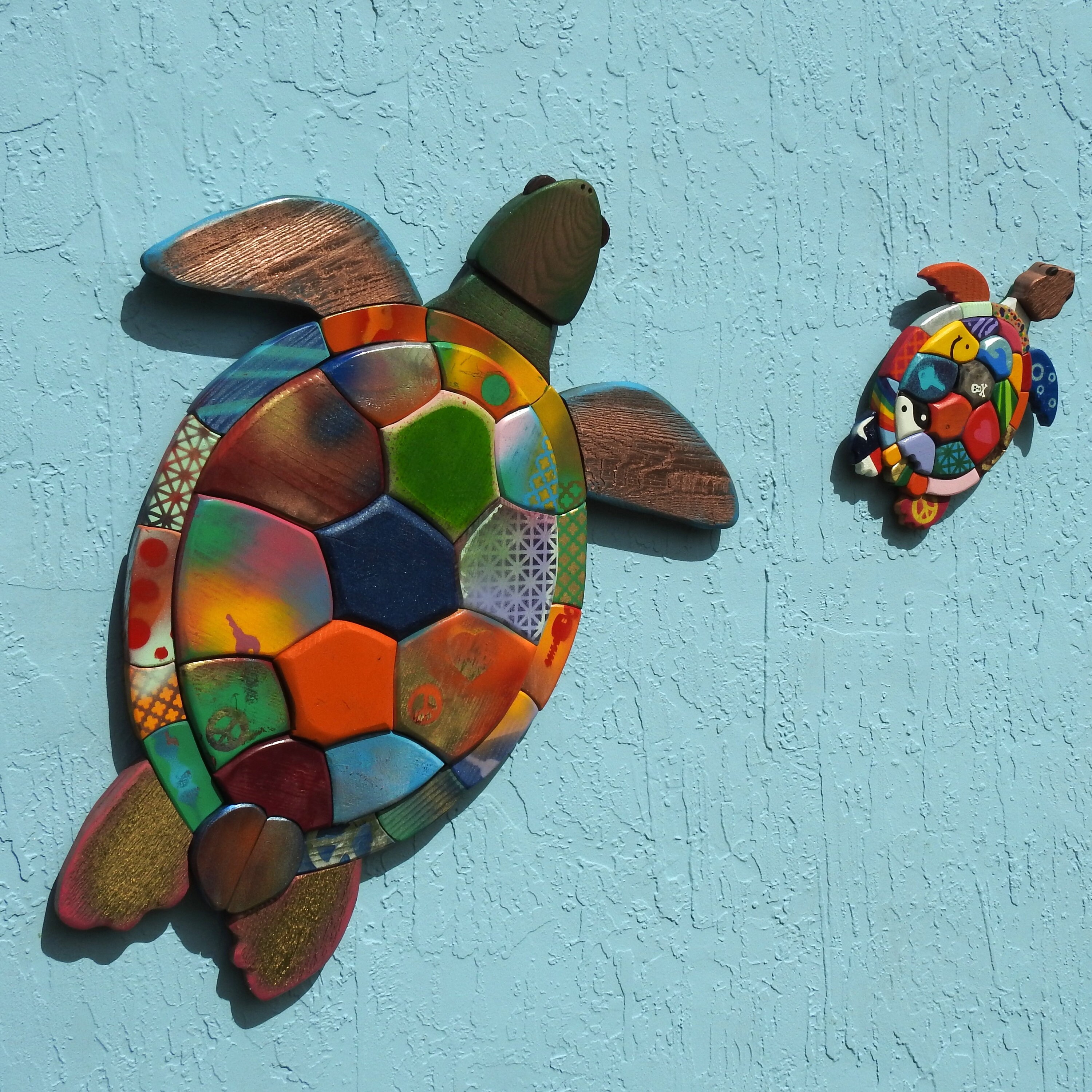 Small Sea Turtle Wall Art - Painted Big Blocks - Intarsia - Beach House ...
