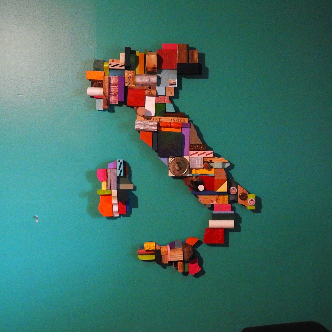 Large Map of Italy & Islands - Colorful Blocks - Collage - Sicily ...