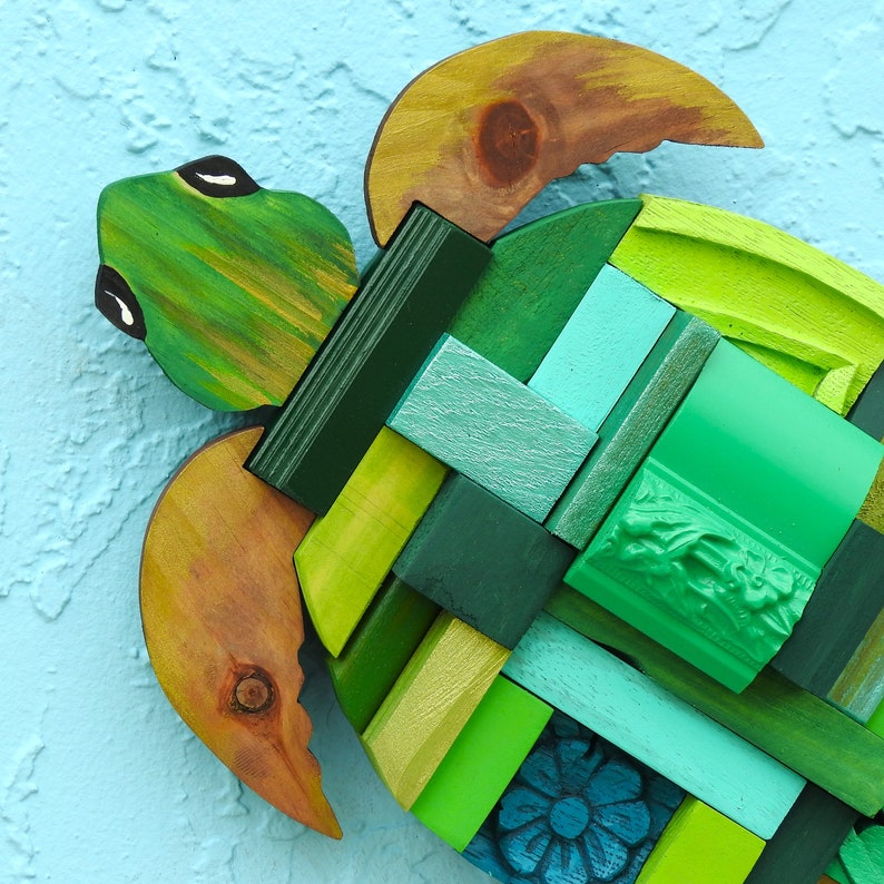 A 3D Small Sea Turtle Wall Art Big Blocks Intarsia Beach House OOAK ...