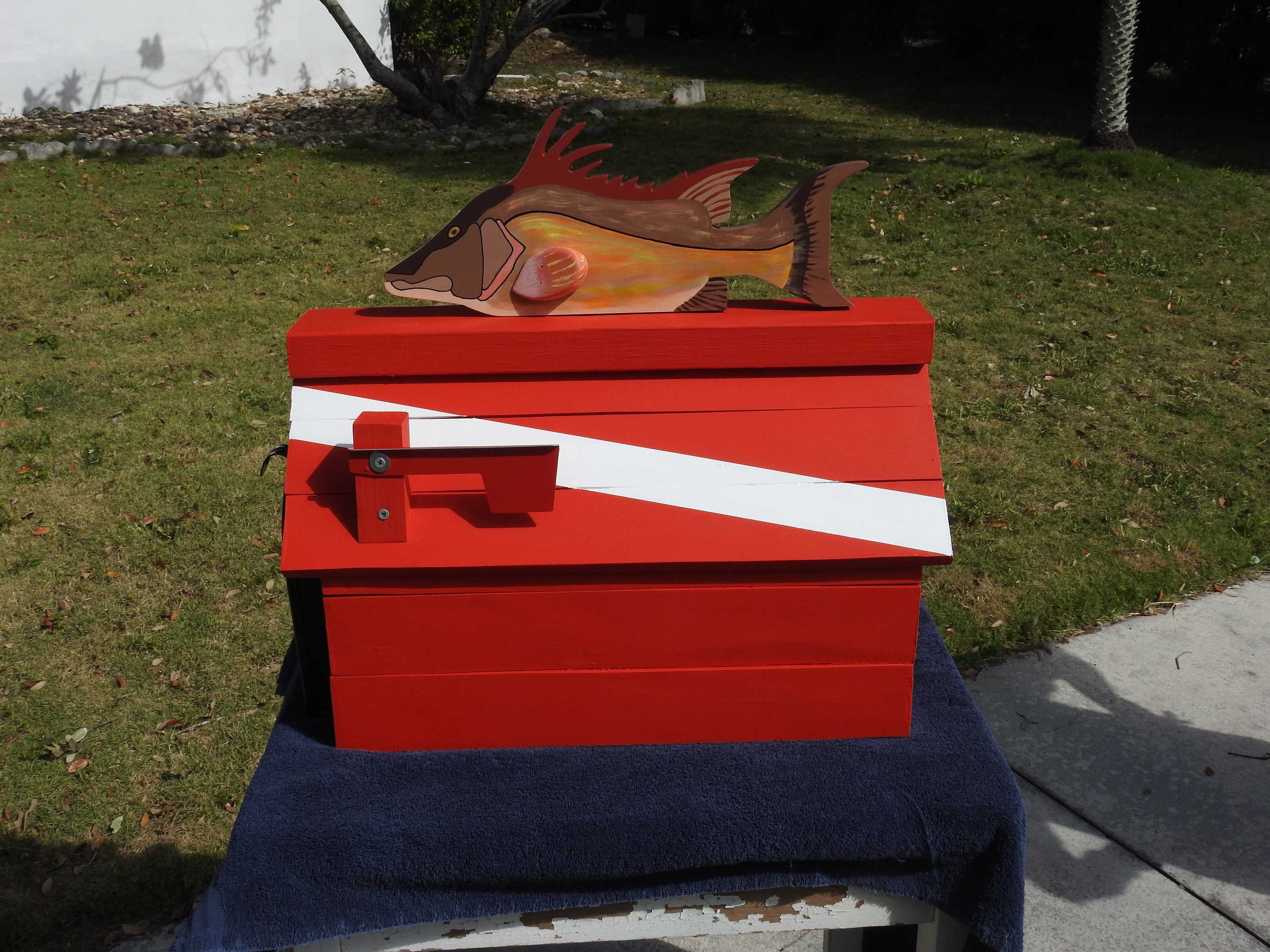 Hogfish Mailbox Chalet Style Wooden Mailbox With Topper Sea Life Hog ...
