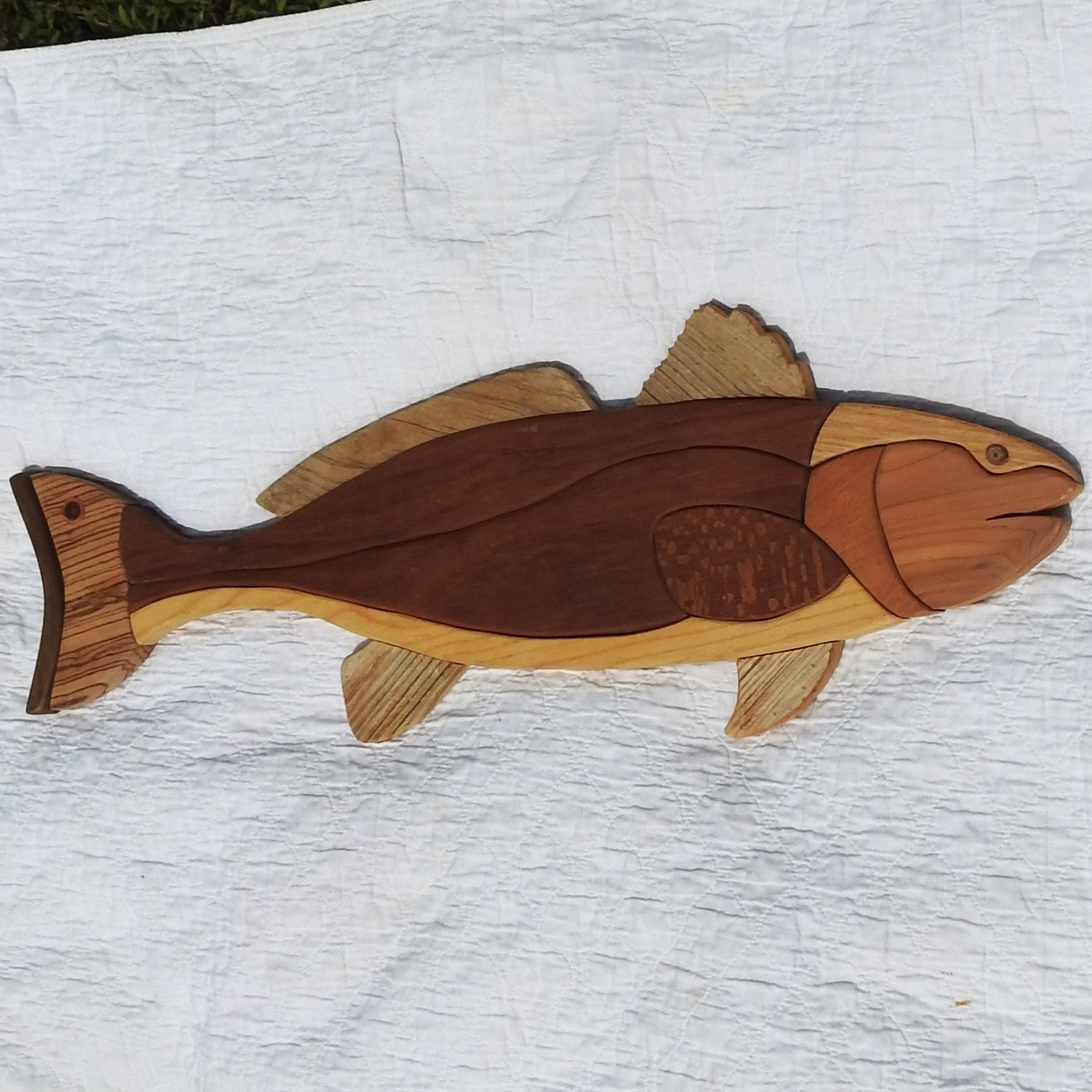 Red Fish - Red Drum - Natural Wood Fish Intarsia - One of a Kind - Hand ...