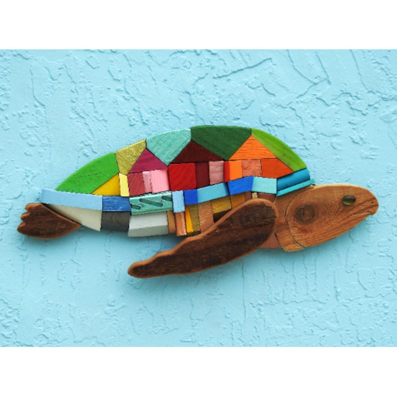 Colorful Sea Turtle Wood Art - Sideways Turtle - Wood Intarsia/big ...